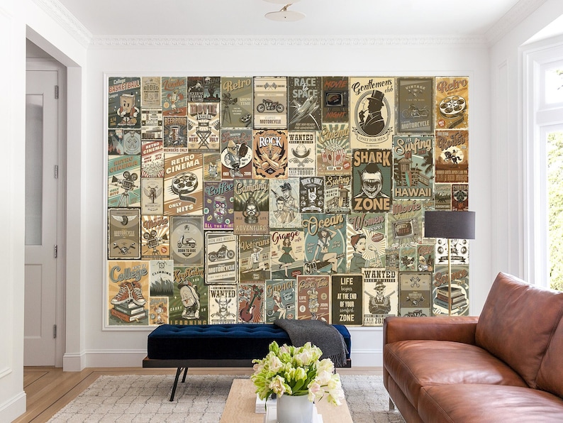 Pop Art Vintage Mural Retro Wallpaper Original Vintage Collage - Etsy