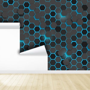 Luxury Geometric Wallpaper & Hexagons Blue Hi-tech Wall Mural Print ...