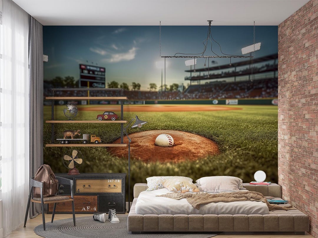 Field Baseball Wallpaper & Baseball Arena Stadium Sport Wall Art Mural ...