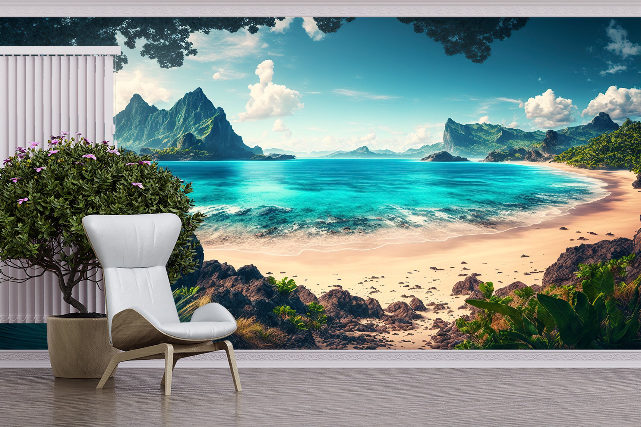 Tropical Beach Sunset Wallpaper Mural: Self-adhesive Peel & Stick - Etsy