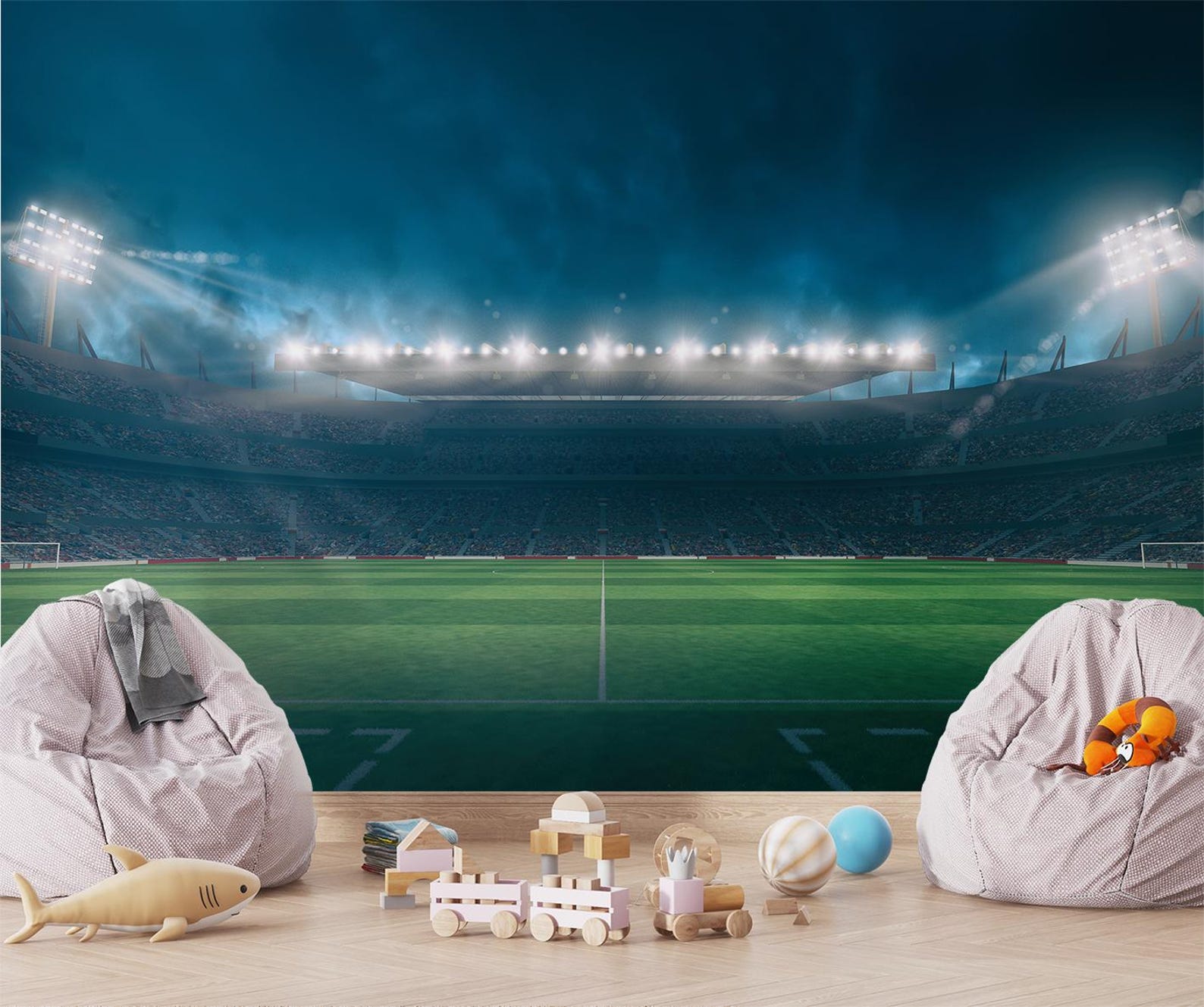 Soccer Stadium Wall Mural Night Lights Football Pitch Wallpaper Sports ...