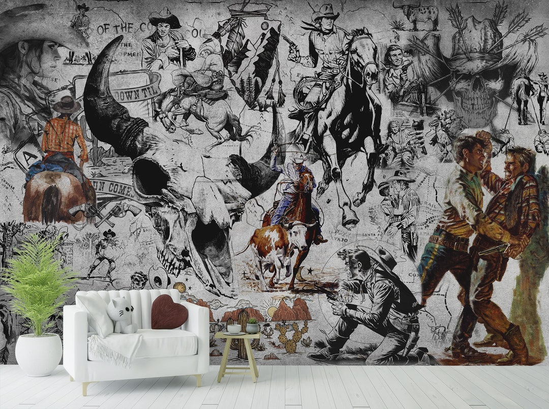 Western Cowboy Wallpaper & Graffiti Street Art Southwestern Wall Mural ...