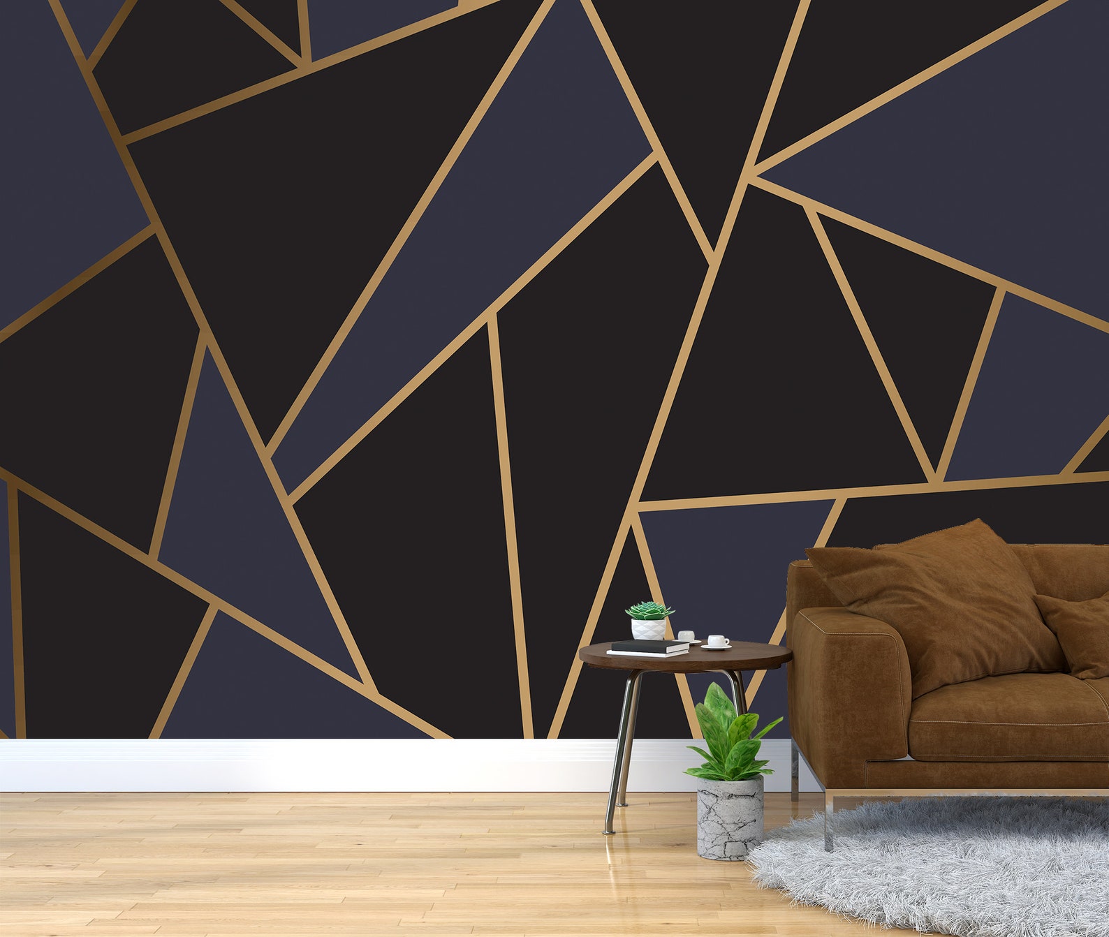 Black & Gold Geometric Wallpaper Modern Abstract Black - Etsy
