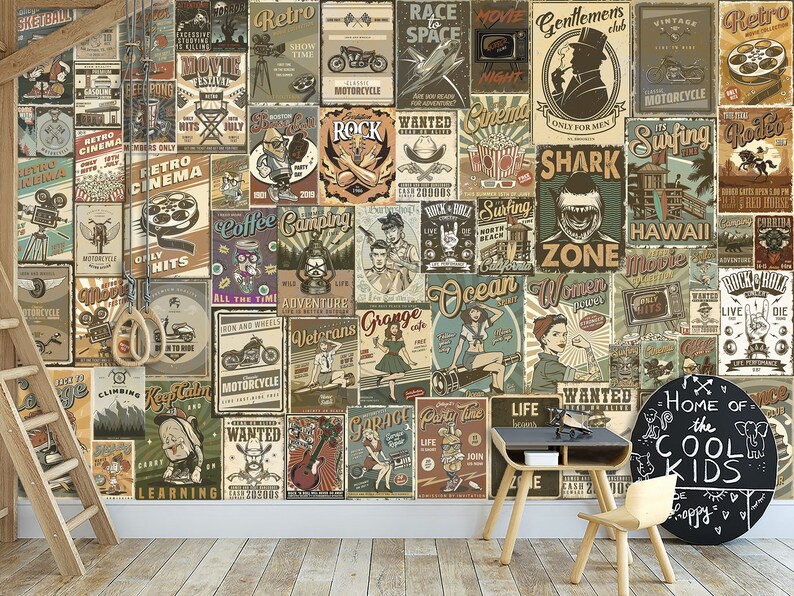 Pop Art Vintage Mural Retro Wallpaper Original Vintage Collage - Etsy