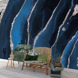 Blue Marble Wallpaper Navy Blue Marble Modern & Wall Mural Peel and ...