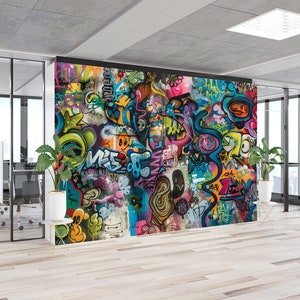 Funky Graffiti Wallpaper Wall Mural Urban Streat Art Print Peel and ...