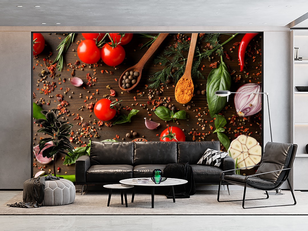 Seasonings and Spices Food Wallpaper & Wall Art Mural Kitchen ...