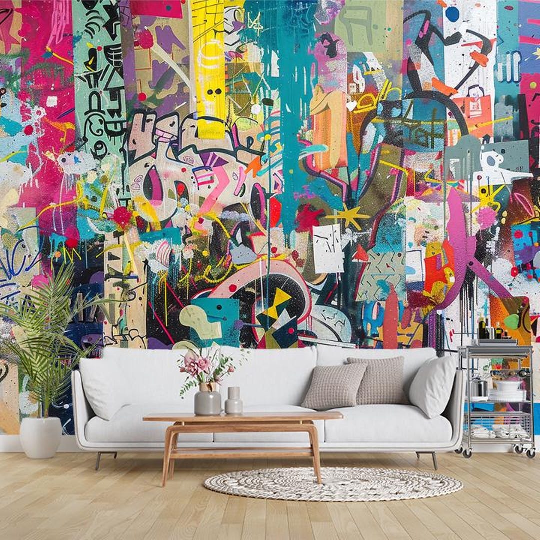Wallpaper Graffiti Wall Mural Print Peel and Stick Funky Urban Streat ...