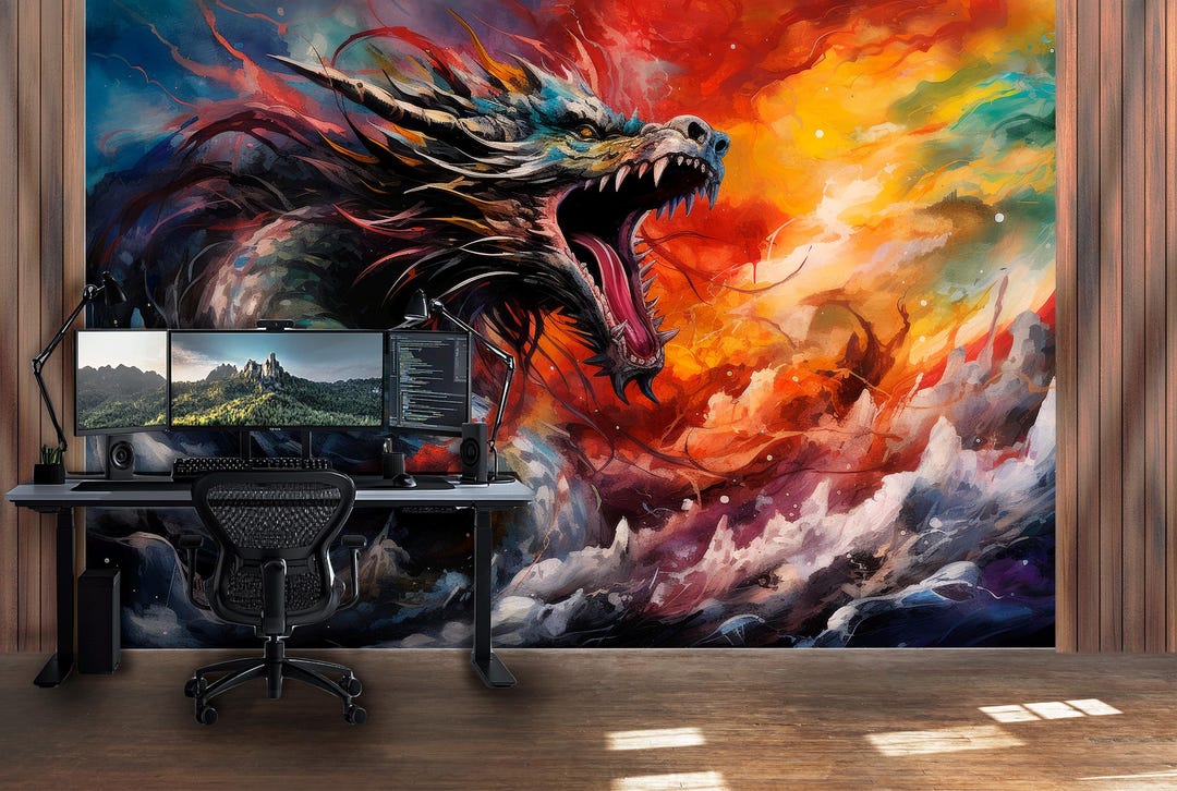 Dragon Wallpaper Wall Mural Colorful Japanese Asian Dragon Wall Mural ...