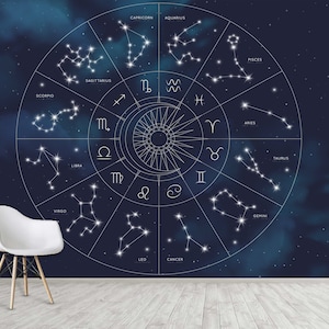 Star Chart Wallpaper Astrology Zodiac & Wall Mural Print Sky Stars Map ...
