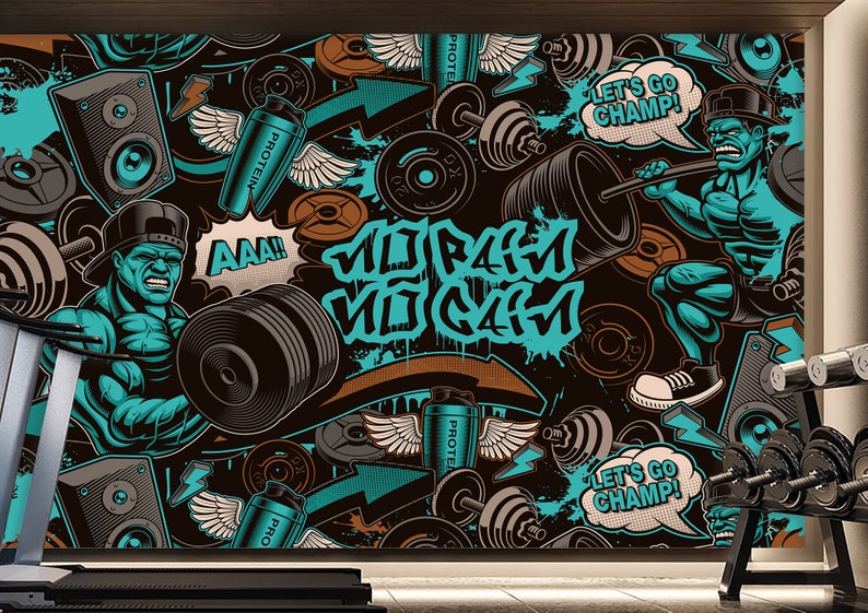 Graffiti Gym Sport Street Art Mural Wallpaper Peel & Stick Wall Art ...