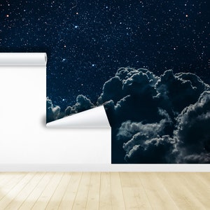Night Sky Star Wall Art Wallpaper Clouds & Stars Wall Mural Starry Blue ...
