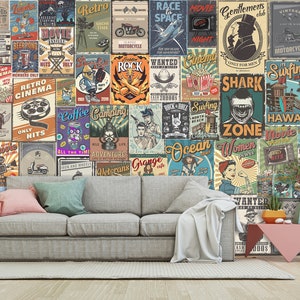 Retro Pop Art Original Poster Wallpaper Peel and Stick & Vintage Art ...