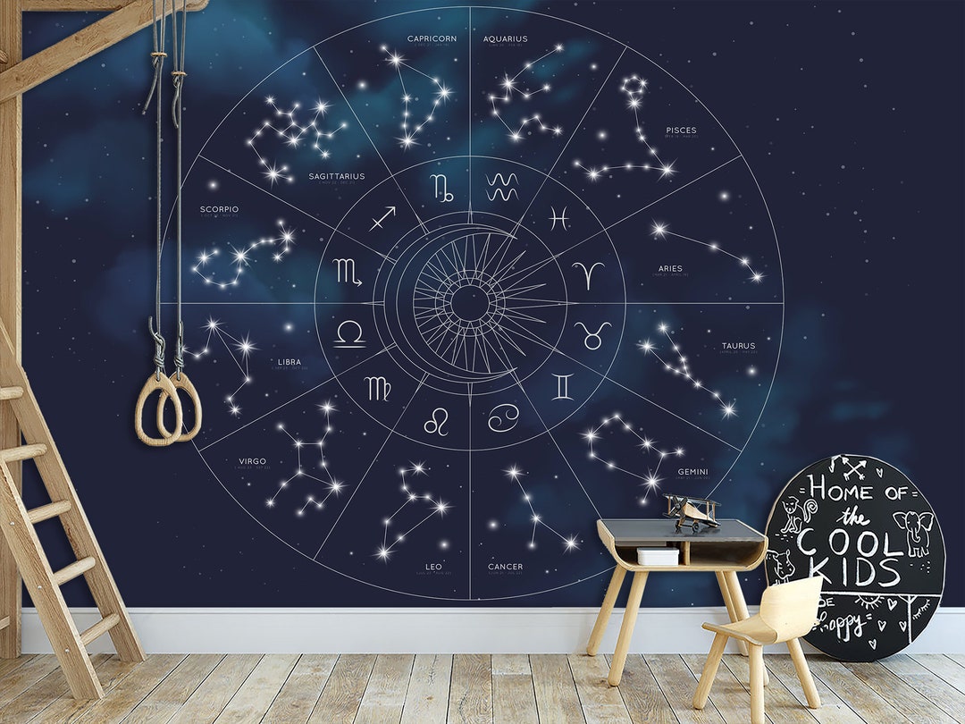 Star Chart Wallpaper Astrology Zodiac & Wall Mural Print Sky Stars Map ...