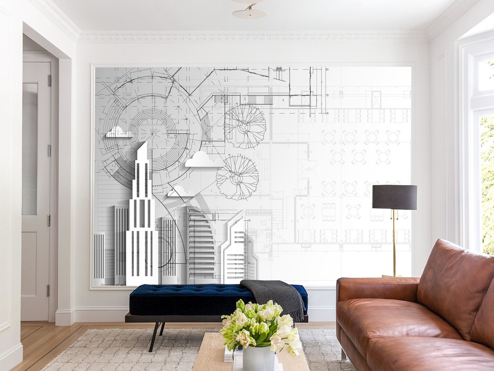 Architecture Wallpaper Patent Peel and Stick & Art Wall Mural Drawings ...