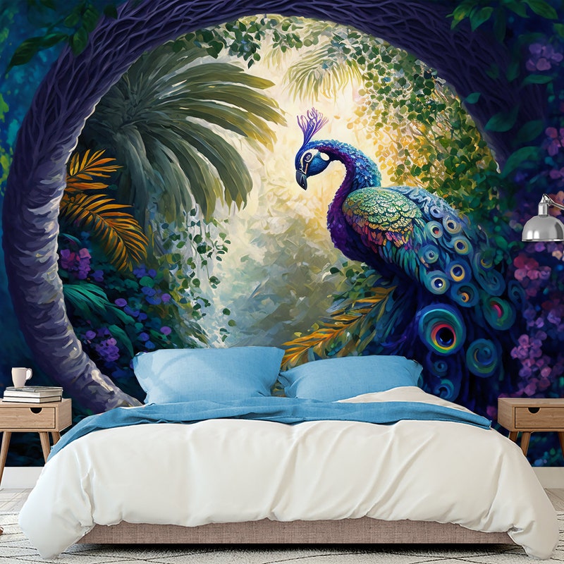 Peacock Wall Mural - Etsy
