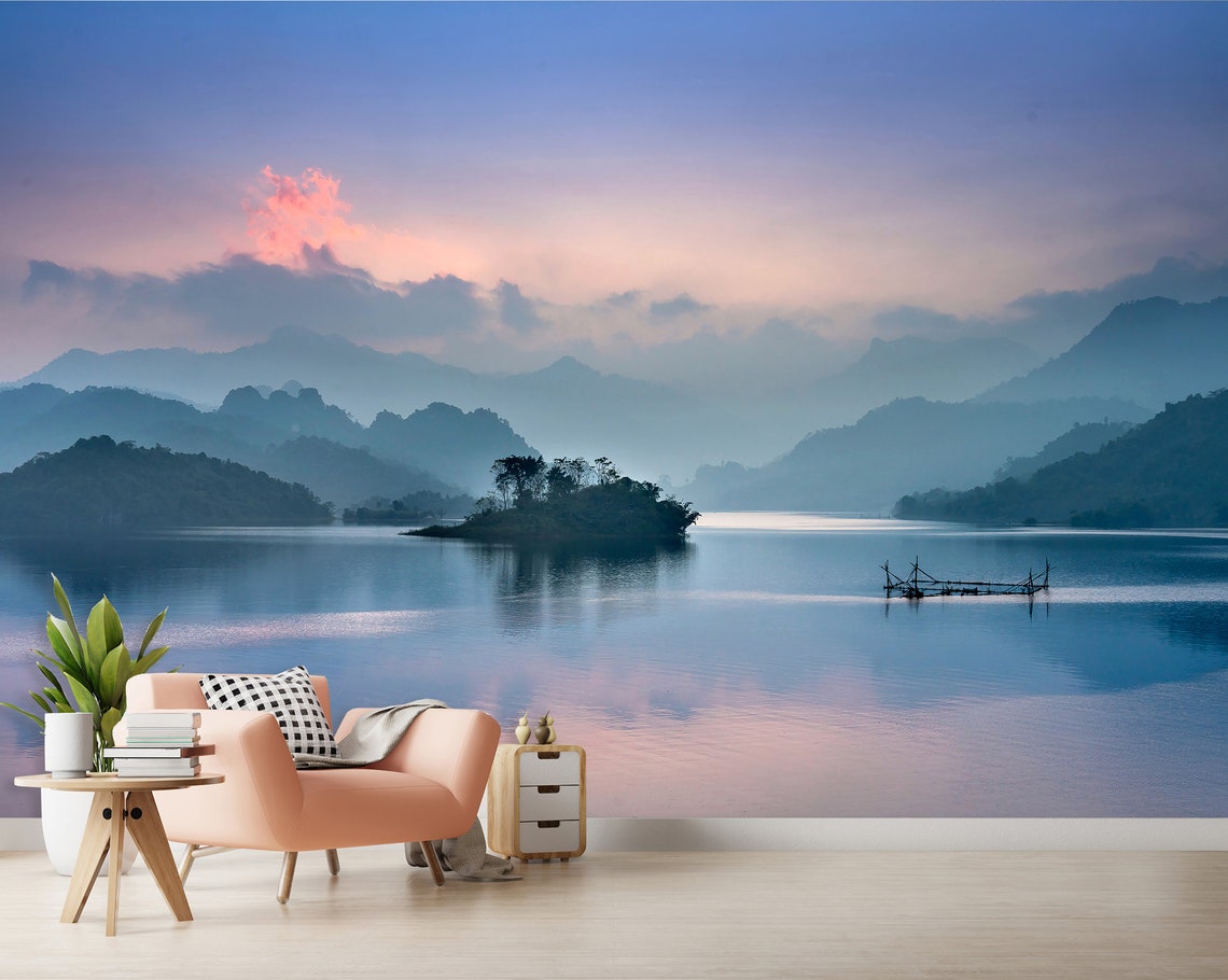 Mural Lake & Mountains Wallpaper Landscape Wall Art Peel and Stick ...