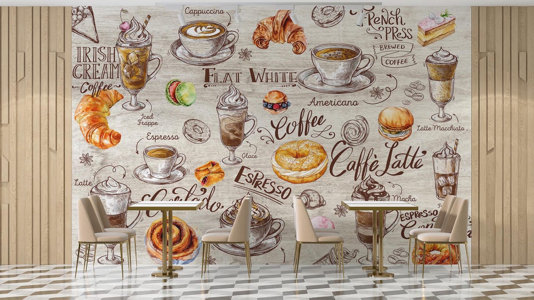 French Bakery Food Wallpaper Coffee & Pastry Sweet Shop Wall Mural ...