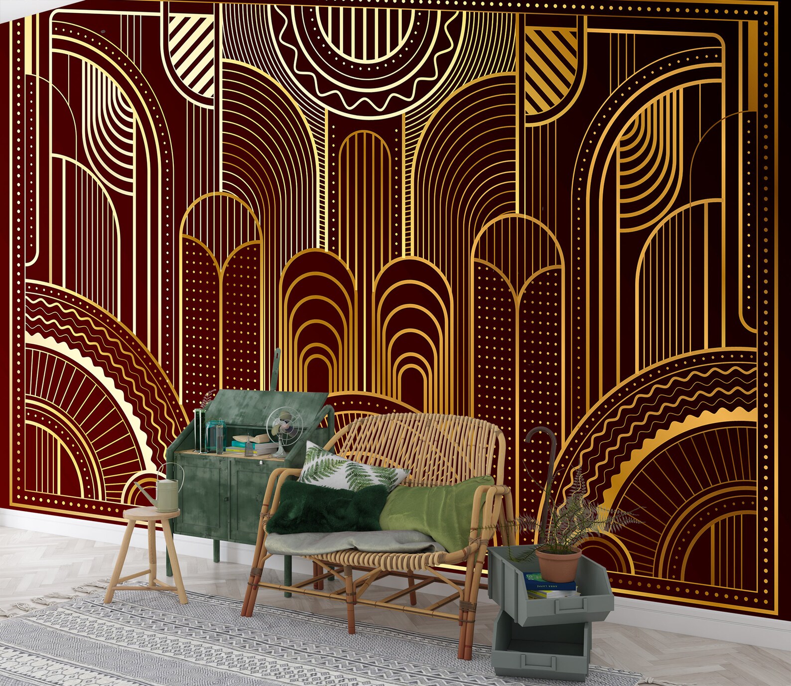 Geometric Modern Abstract Wallpaper Black and Gold Black Wall - Etsy