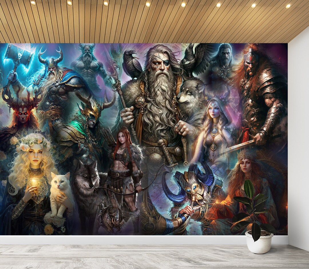 Scandinavian Gods Wallpaper Wall Mural Norse Mythology Thor Odin Loki ...