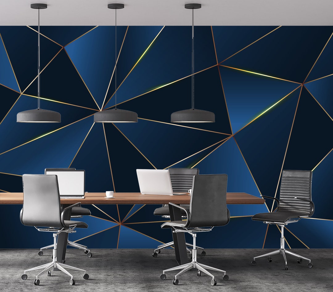 Geometric Design Gold Yellow Lines Wallpaper & Wall Mural Print Peel ...