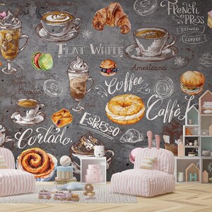 Stylish Coffee Shop Wallpaper French Style Cafe Wall Mural Elegant ...
