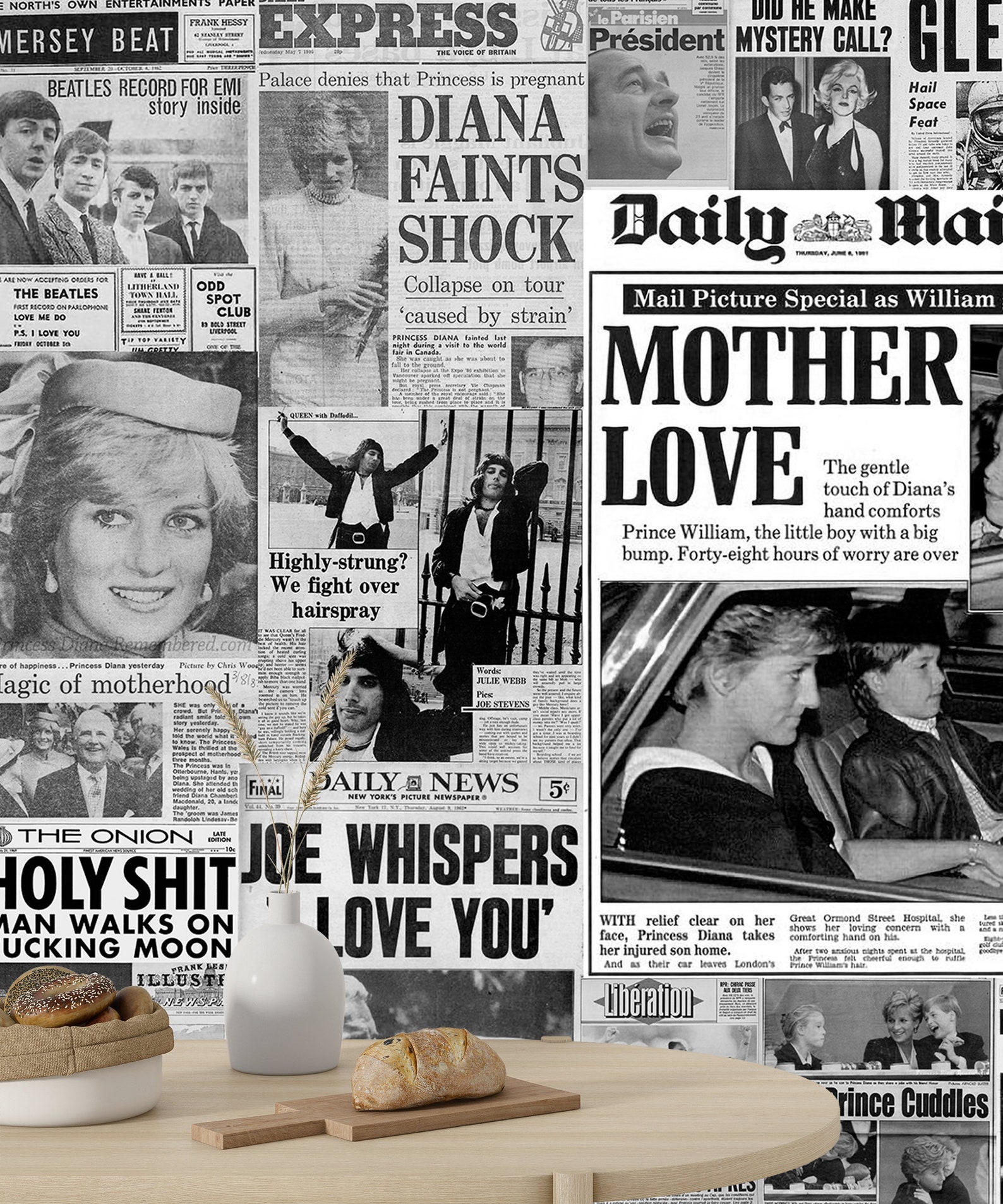 Newspaper Wallpaper Collage Creative Vintage Journal & News - Etsy