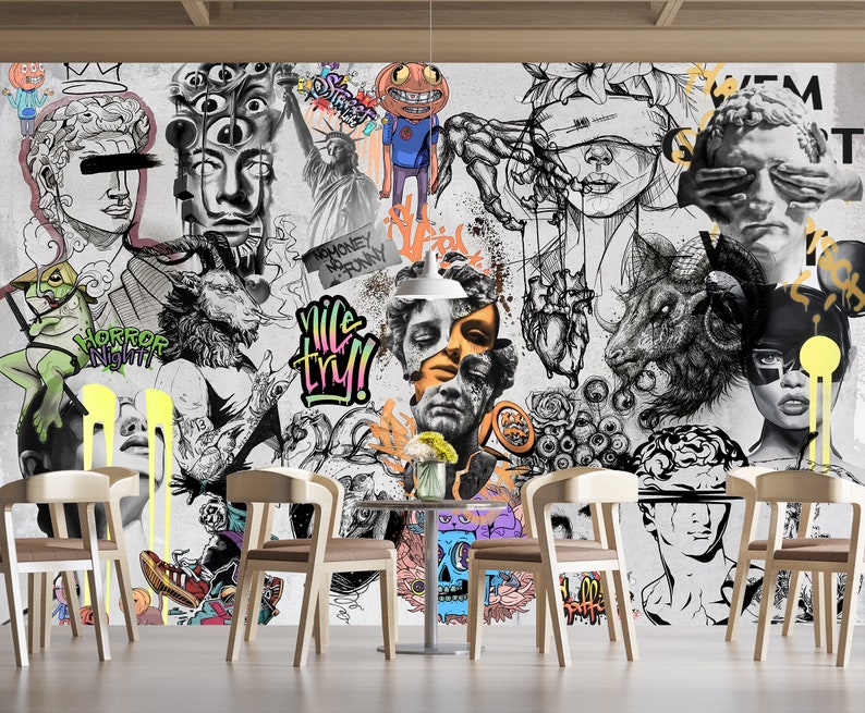 Graffiti Street Art Wallpaper Urban Street Art Modern & Collag - Etsy