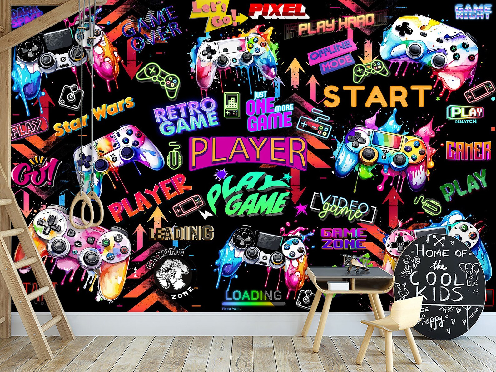 Games Room Decor Wallpaper Wall Mural Video Gamer Playroom Teen Kids ...
