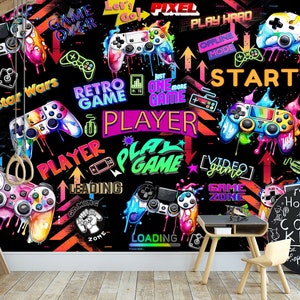 Games Room Decor Wallpaper Wall Mural Video Gamer Playroom Teen Kids ...
