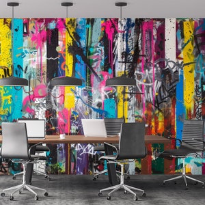 Graffiti Wallpaper Funky Wall Mural Urban Streat Art Print Peel and ...