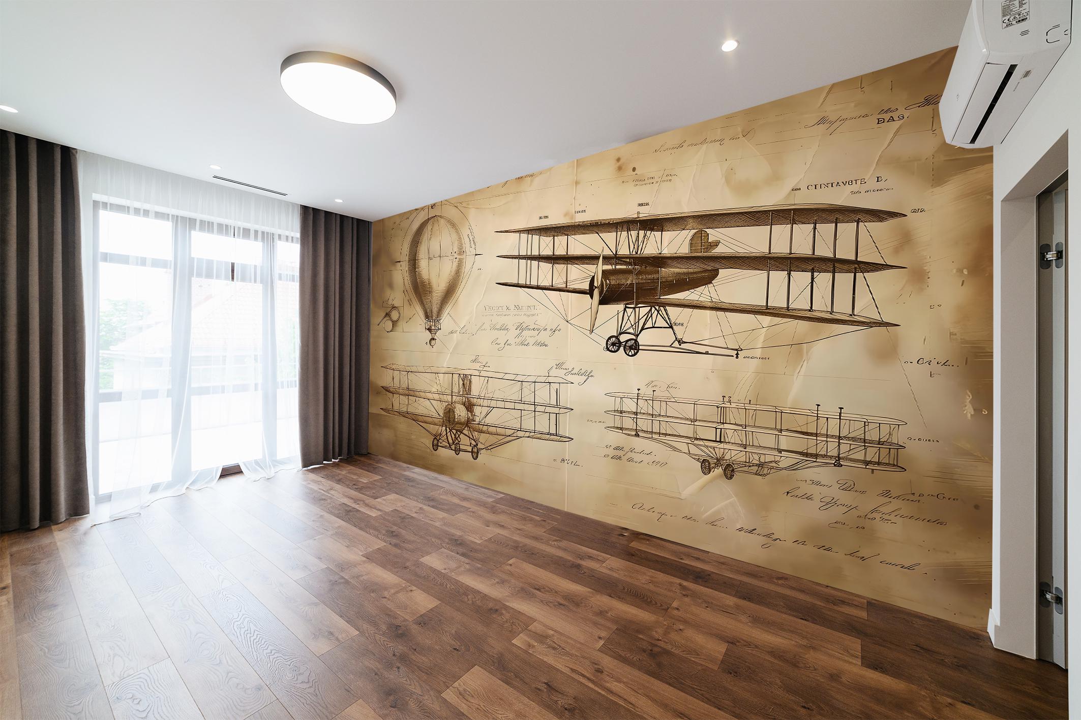 Vintage Airplane Wallpaper Mural Bluprint Airplane Wall Mural Wallpaper ...