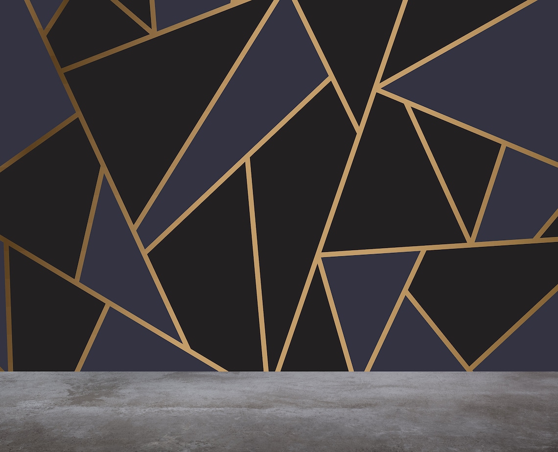 Black & Gold Geometric Wallpaper Modern Abstract Black - Etsy