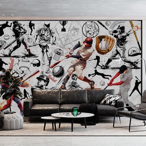 Graffiti Baseball Wallpaper & Sport Wall Mural Gym Decor Urban Street ...