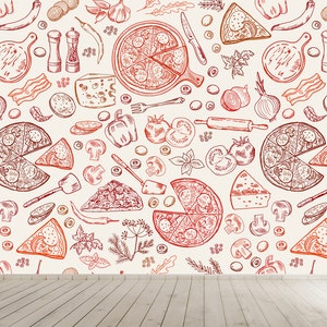 Pizza Food Wallpaper & Wall Art Mural Kitchen Vegetables Modern Decor ...