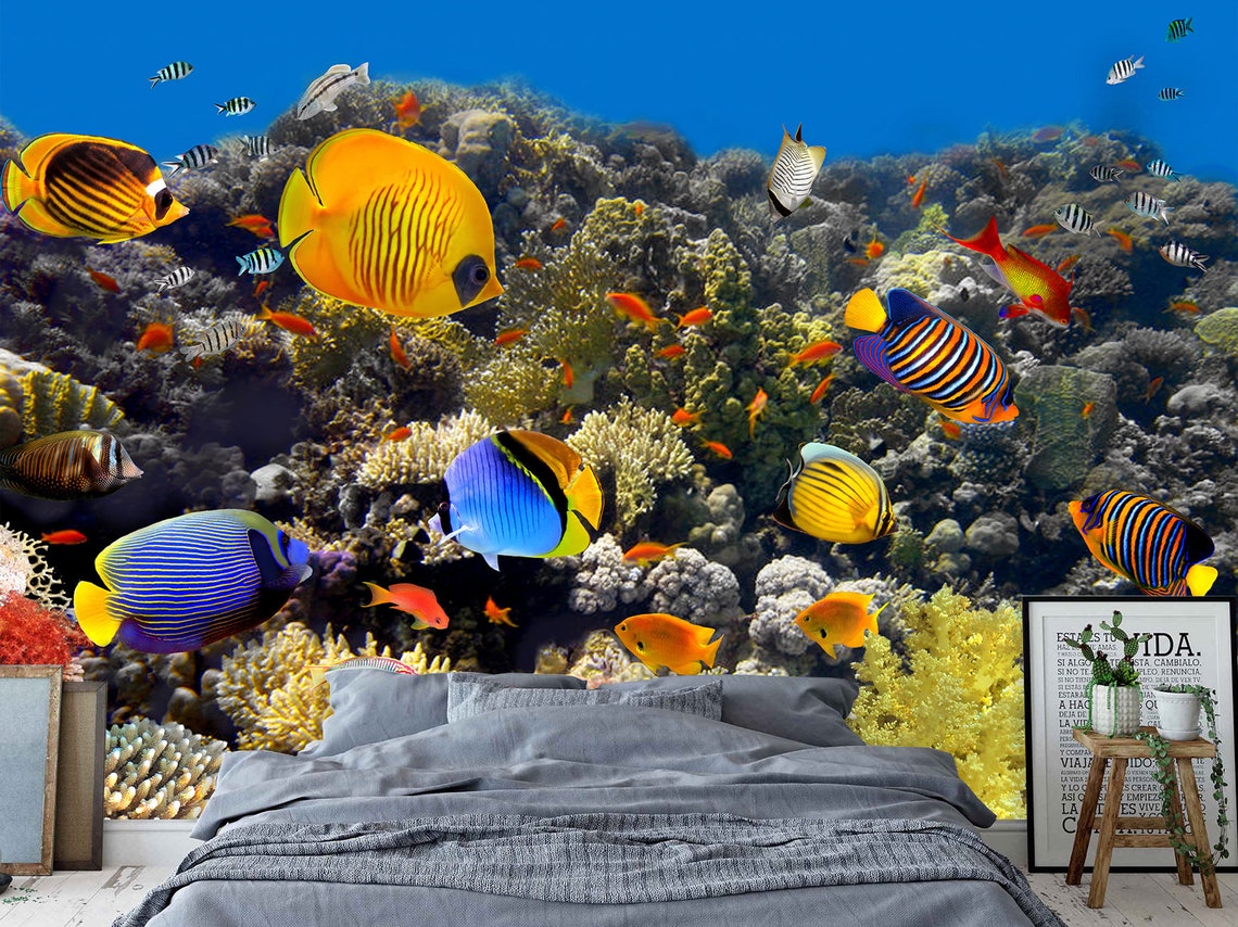 Mural Wallpaper Sea Fish Wall Art Decor Coral Ocean Decoration - Etsy