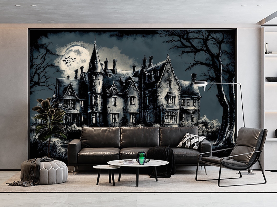 Castle Gothic Dark Wallpaper Wall Mural & Pencil Drawing Misty - Etsy