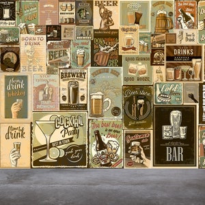 Retro Drinks Poster Wallpaper Vintage Wall Mural & Retro Old Beer ...