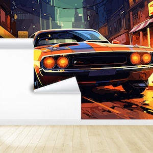 Muscle Cars Decor Games Room Wallpaper & Wall Mural Sport Cars Gaming ...