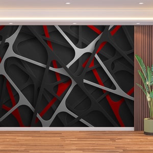 Lines Geometric Design Black and Red Lines Wallpaper & Wall Mural Print ...