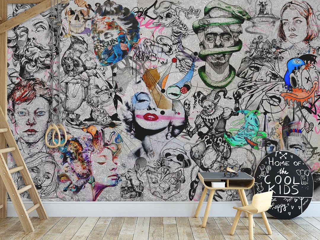 Streat Art Cartoon Graffiti & Wallpaper Mural Modern Urban Style Wall ...