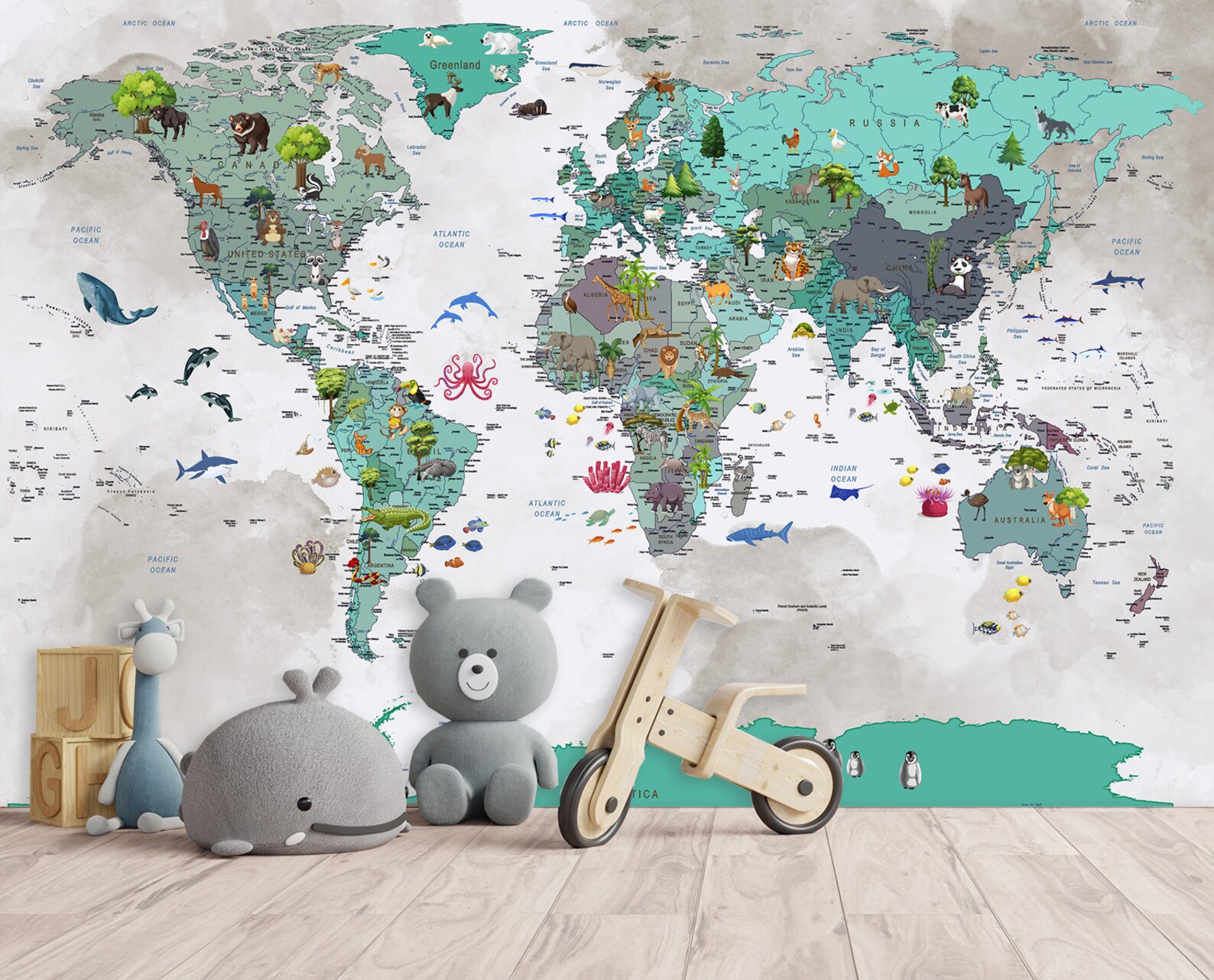 Educational World Map Wallpaper & Mural Peel and Stick Map - Etsy