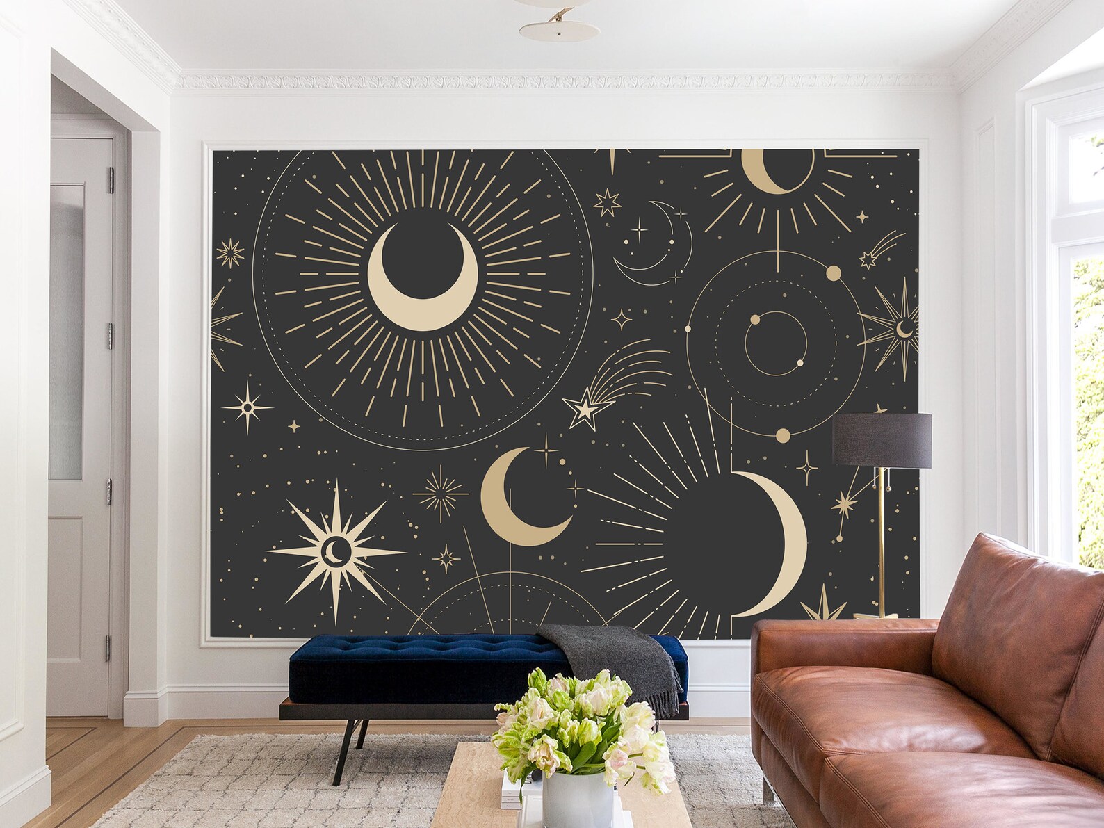 Space Galaxy Zodiac Star Wallpaper Night Sky & Moon Pattern - Etsy