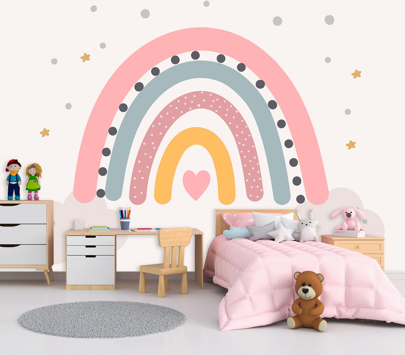 Boho Wallpaper Rainbow Pastel Mural Nursery Peel and Stick - Etsy