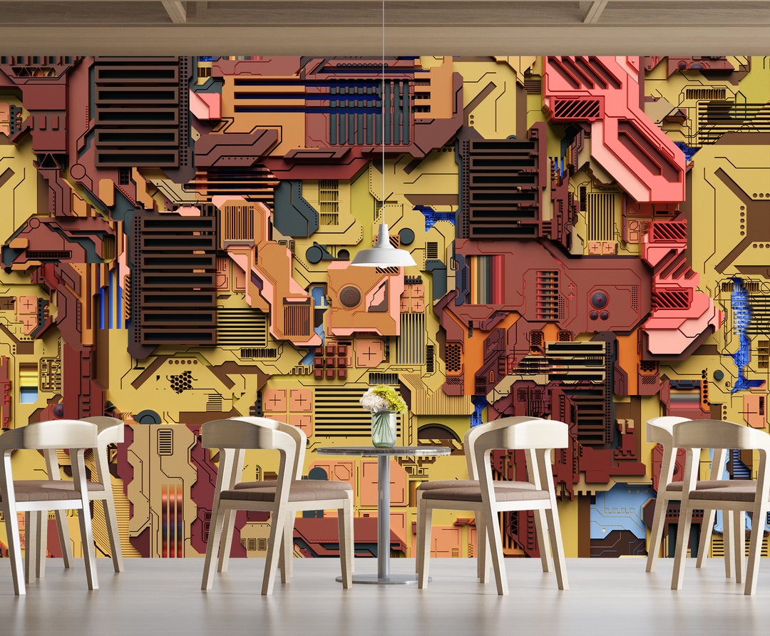 Vintage Microchip Mural & Wallpaper Technologies Scheme Computer Modern ...