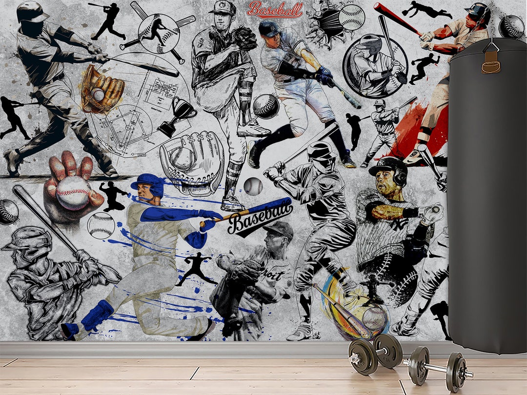 Baseball Sport Wallpaper & Graffiti Wall Mural Gym Decor Urban Street ...