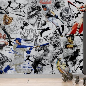 Baseball Sport Wallpaper & Graffiti Wall Mural Gym Decor Urban Street ...