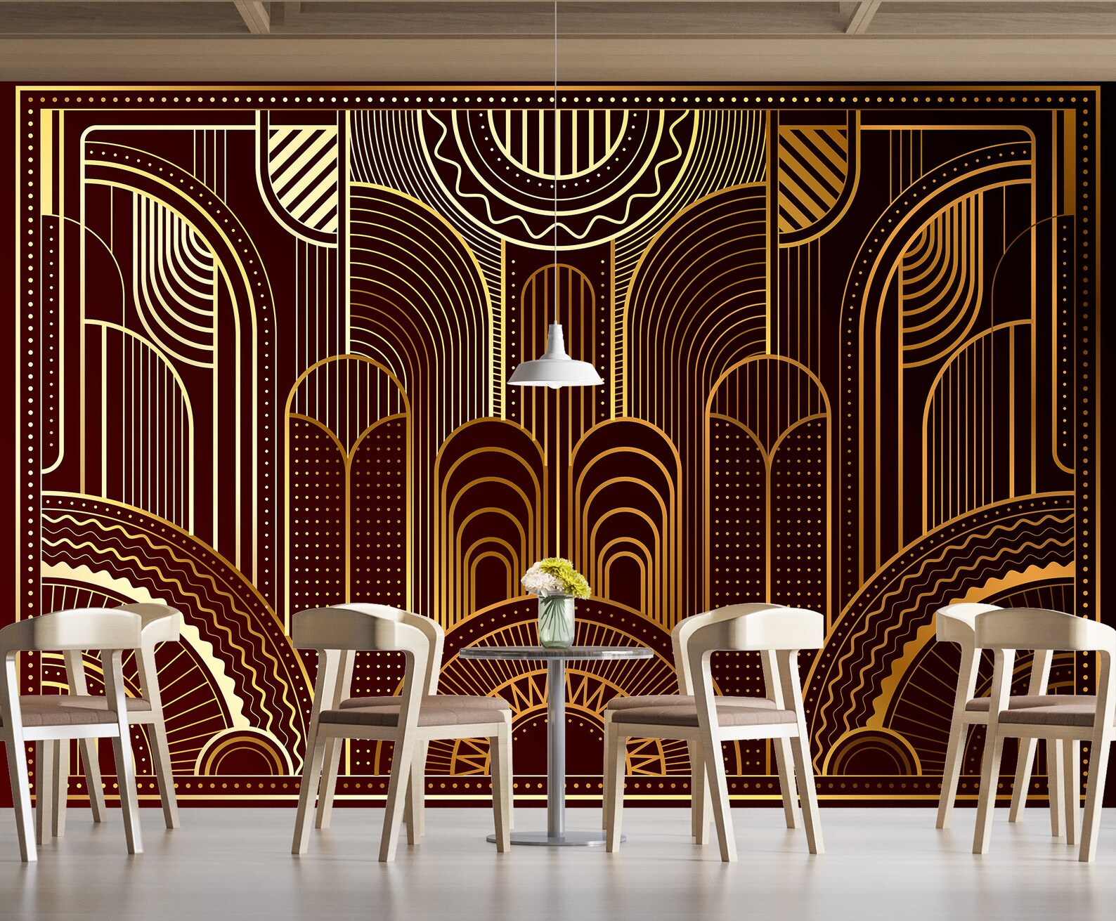 Geometric Modern Abstract Wallpaper Black & Gold Black Wall Mural Art ...