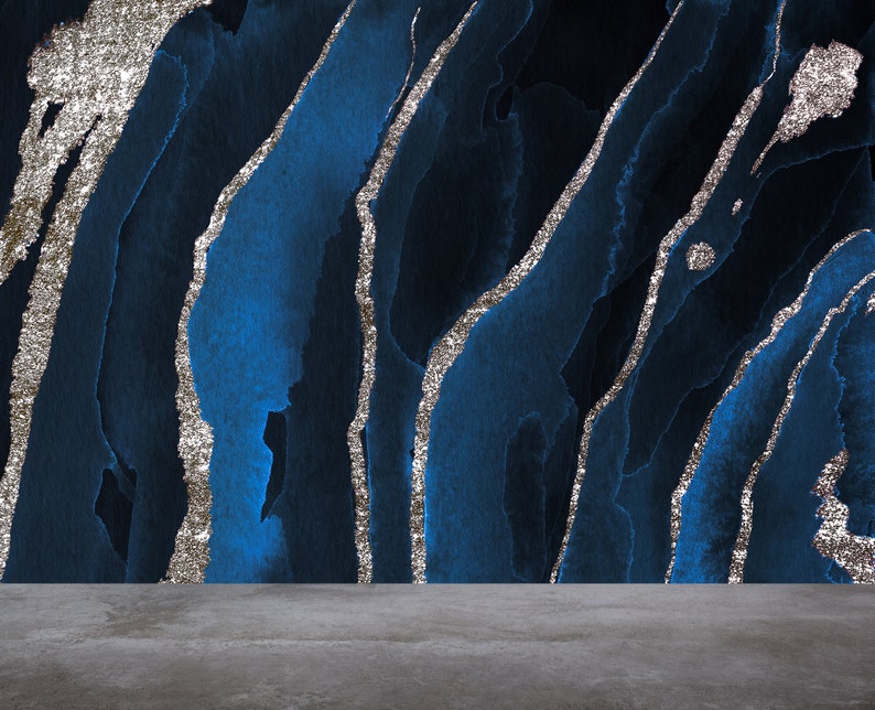 Blue Marble Wallpaper Navy Blue Marble Modern & Wall Mural - Etsy