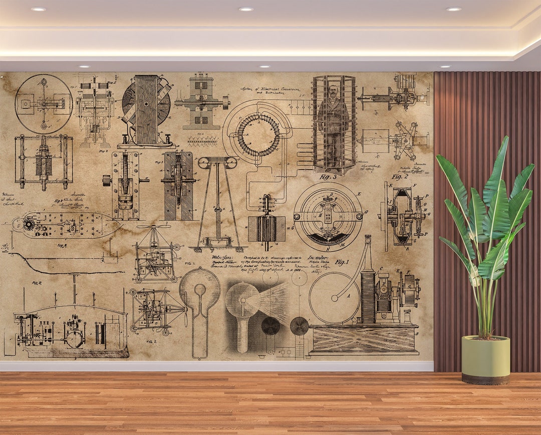 Nikola Tesla Scientist Engineer & Wallpaper Drawings Science Vintage ...